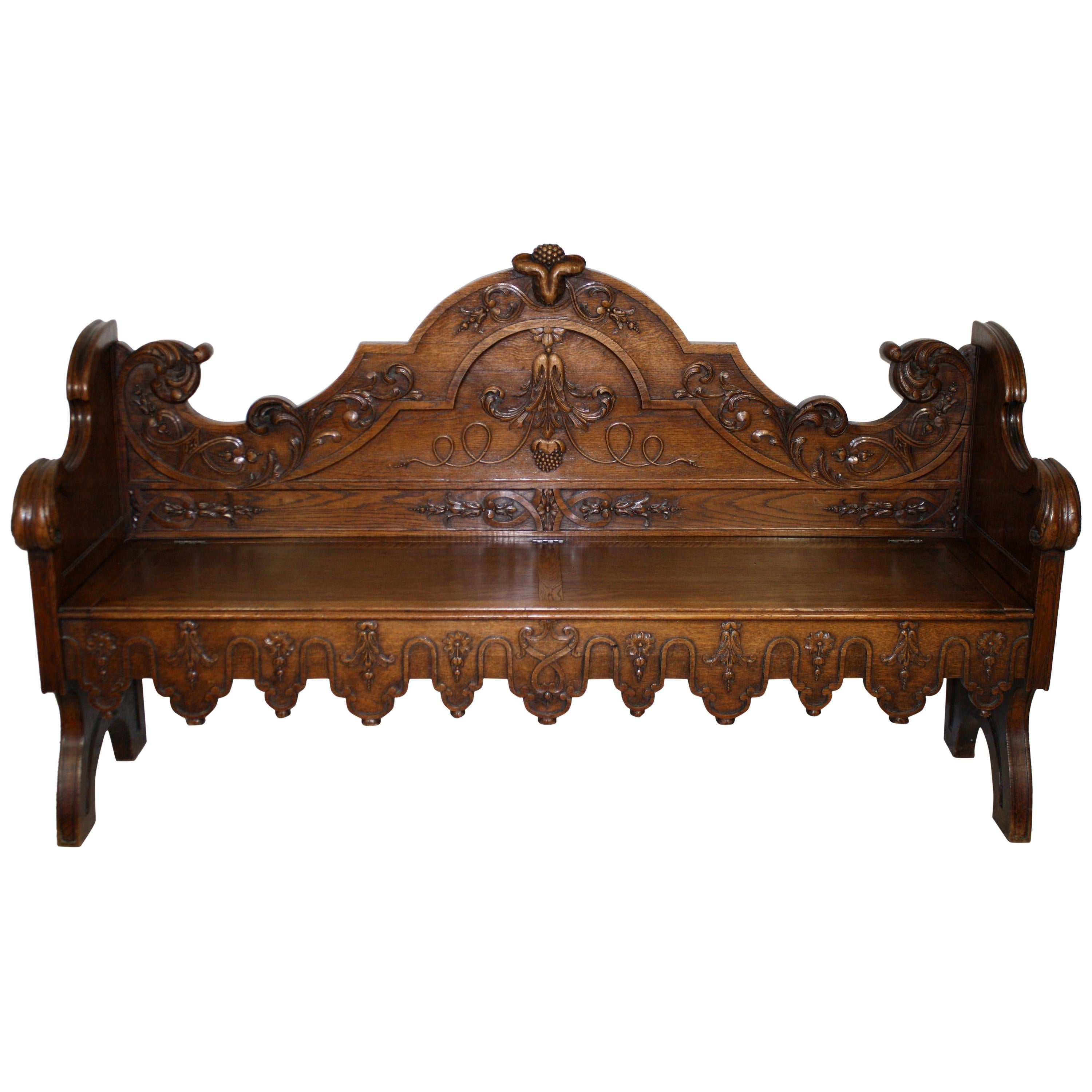 Ornately Hand Carved Early Victorian circa 1840 Settle Hall Bench with ...