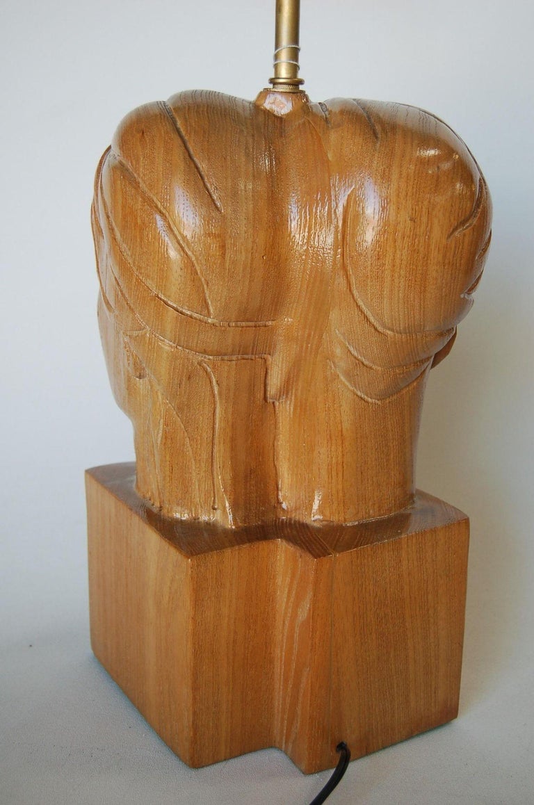 Carved Oak Male and Female Sculptural Table Lamps by Jascha Heifetz For ...