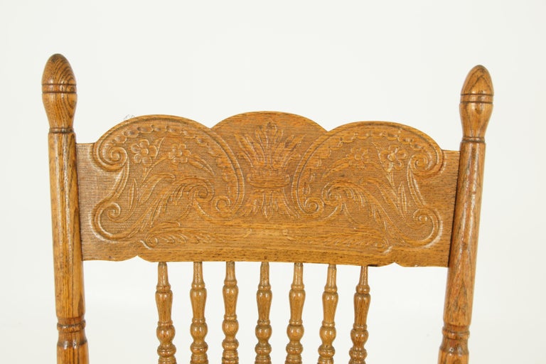 Antique Rocking Chair, Spindle Pressed Back, Carved Oak, America, 1910 ...