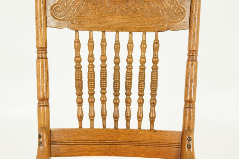 Antique Rocking Chair, Spindle Pressed Back, Carved Oak, America, 1910 ...