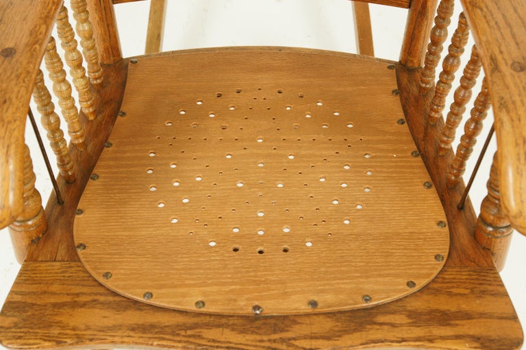 Antique Rocking Chair, Spindle Pressed Back, Carved Oak, America, 1910 ...