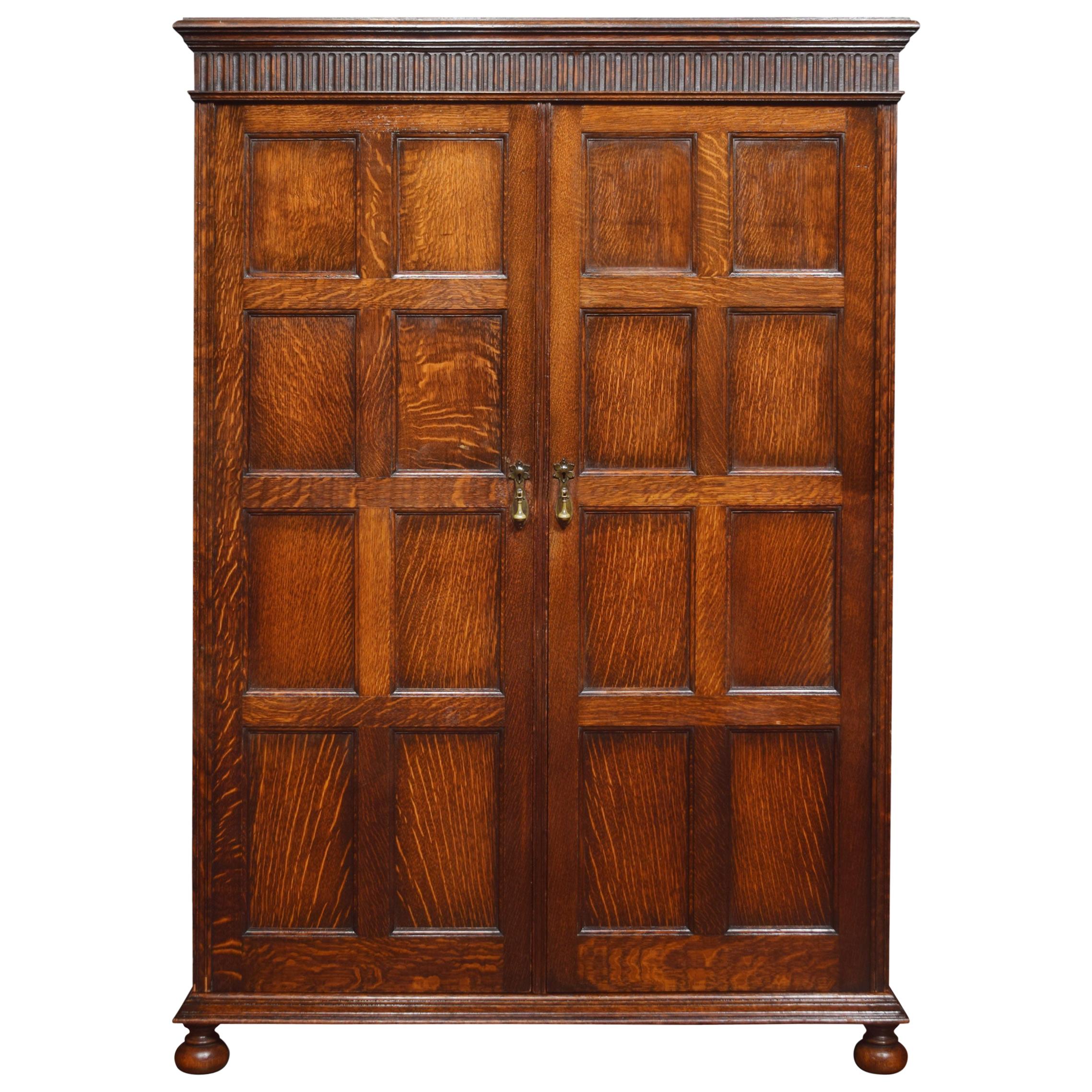 Carved Oak Two-Door Compactum Wardrobe at 1stDibs
