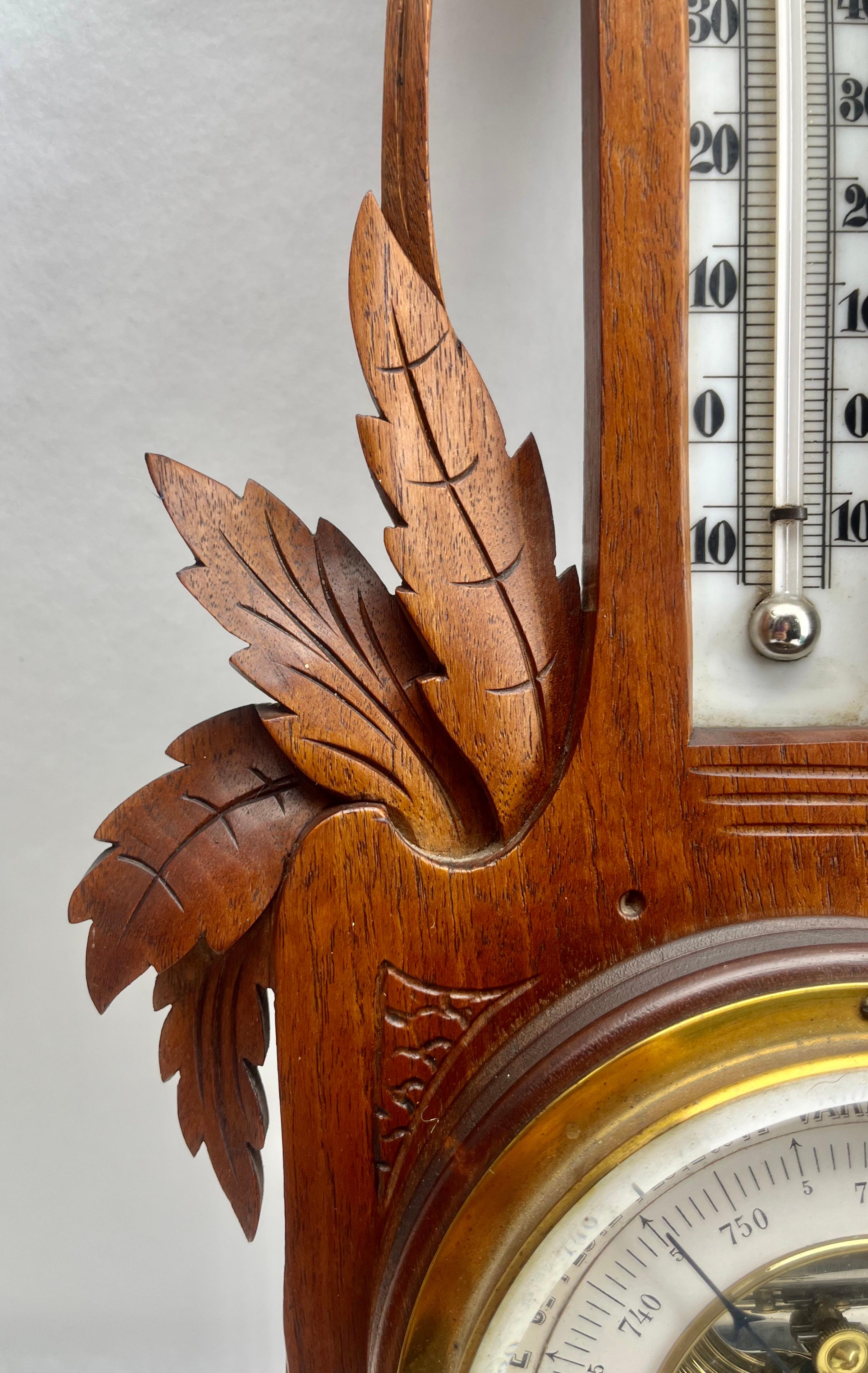 Carved Oakwood Antique French Barometer with Thermometer, 1910s For ...
