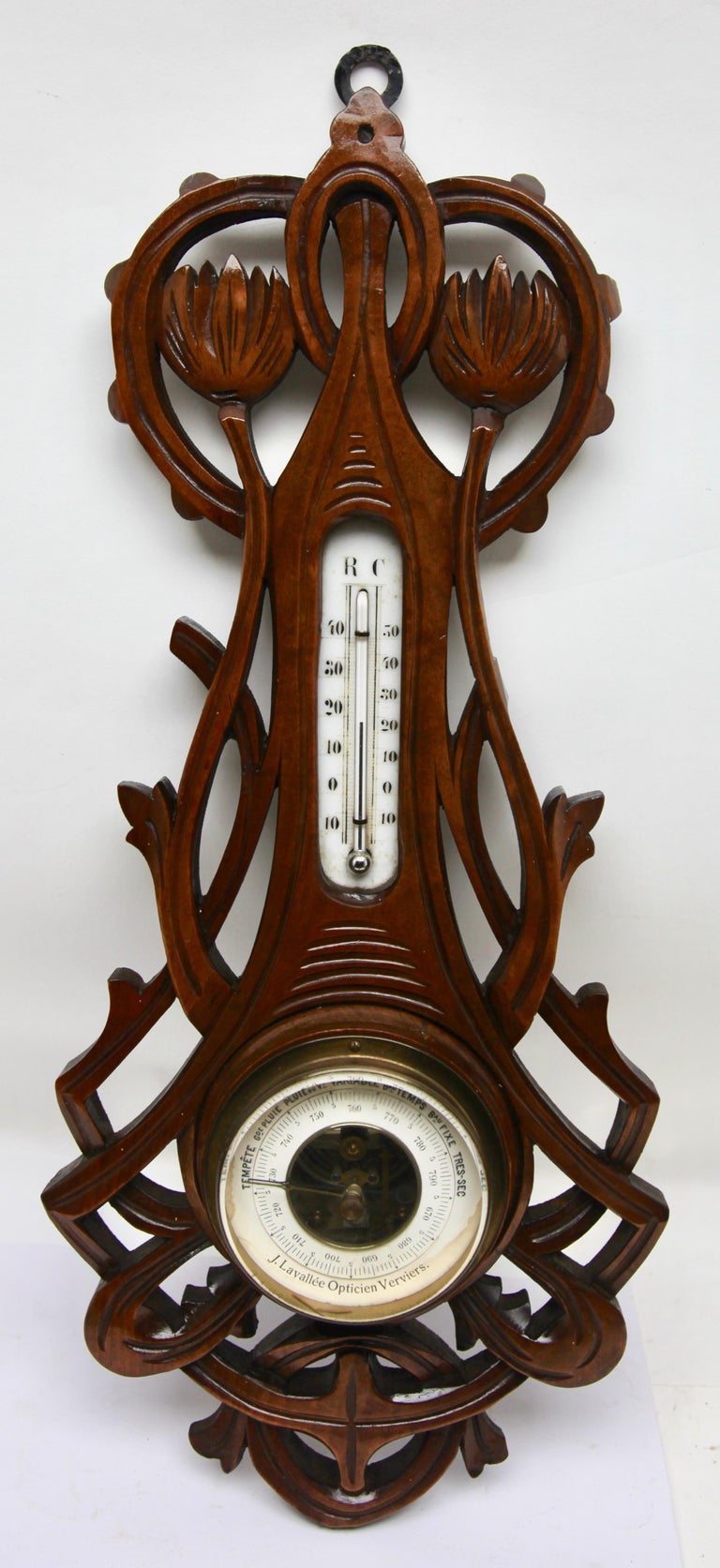 Carved Oakwood Antique French Barometer with Thermometer, by De Lambert ...