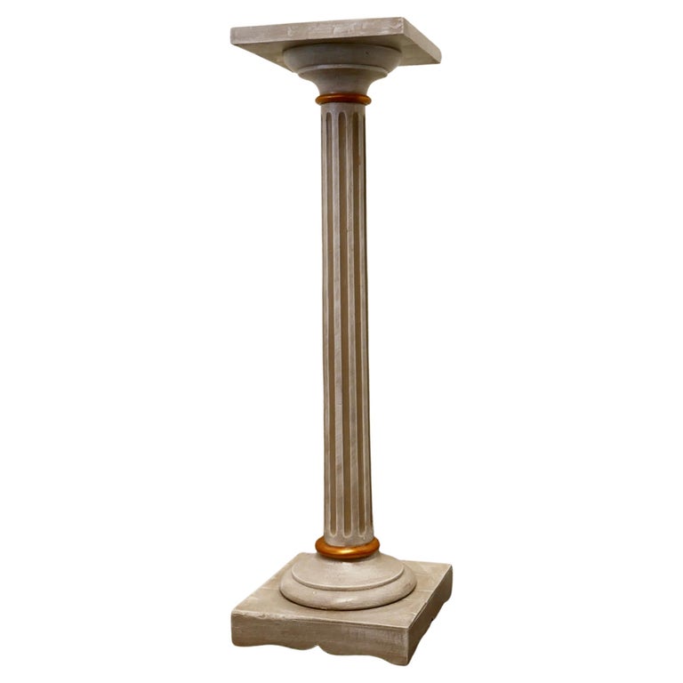 Carved Painted and Gilt Wood Column Display Pedestal For Sale at 1stDibs