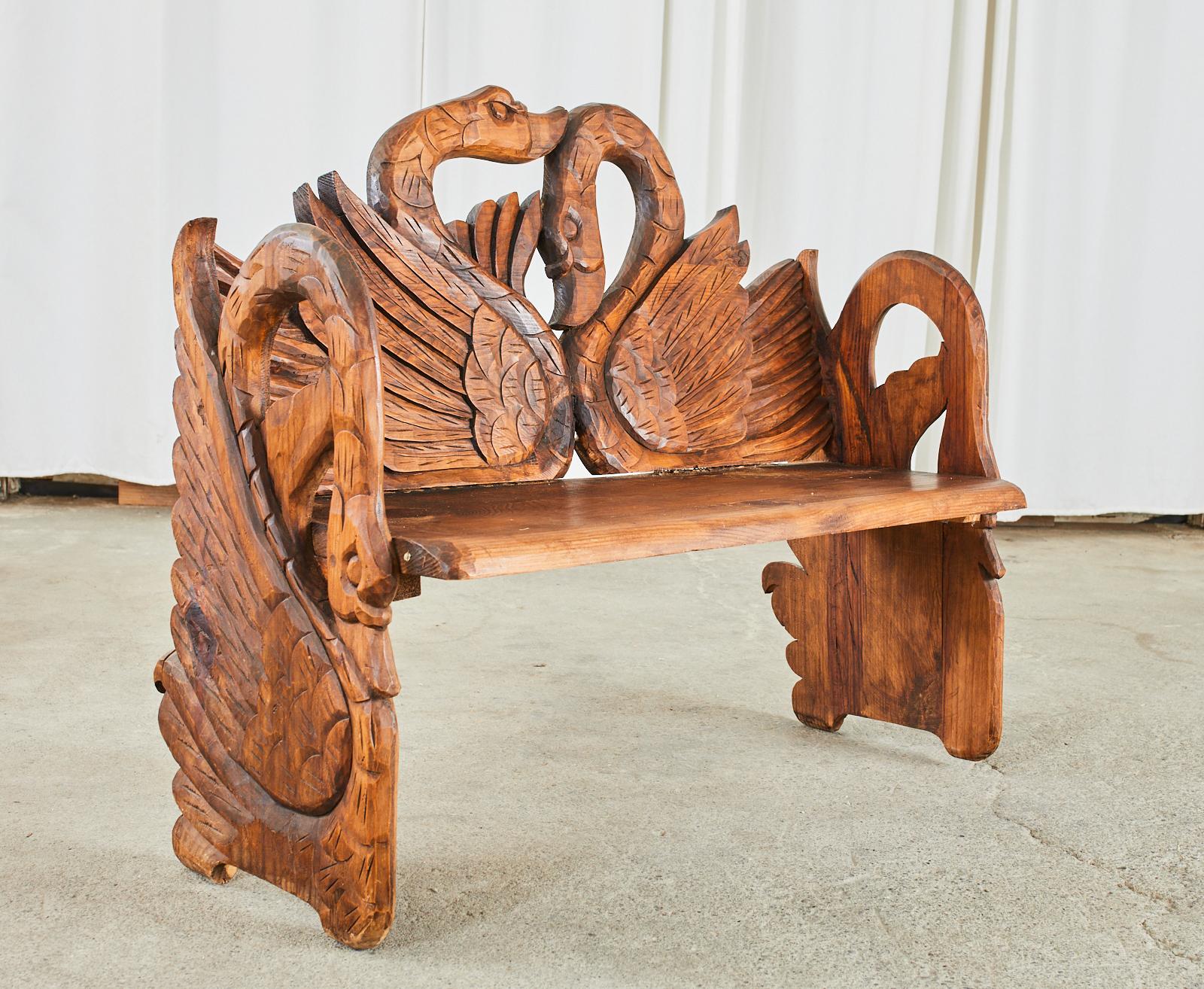 Carved Pine Swan Bench Mexican Folk Art Sculpture For Sale at 1stDibs ...