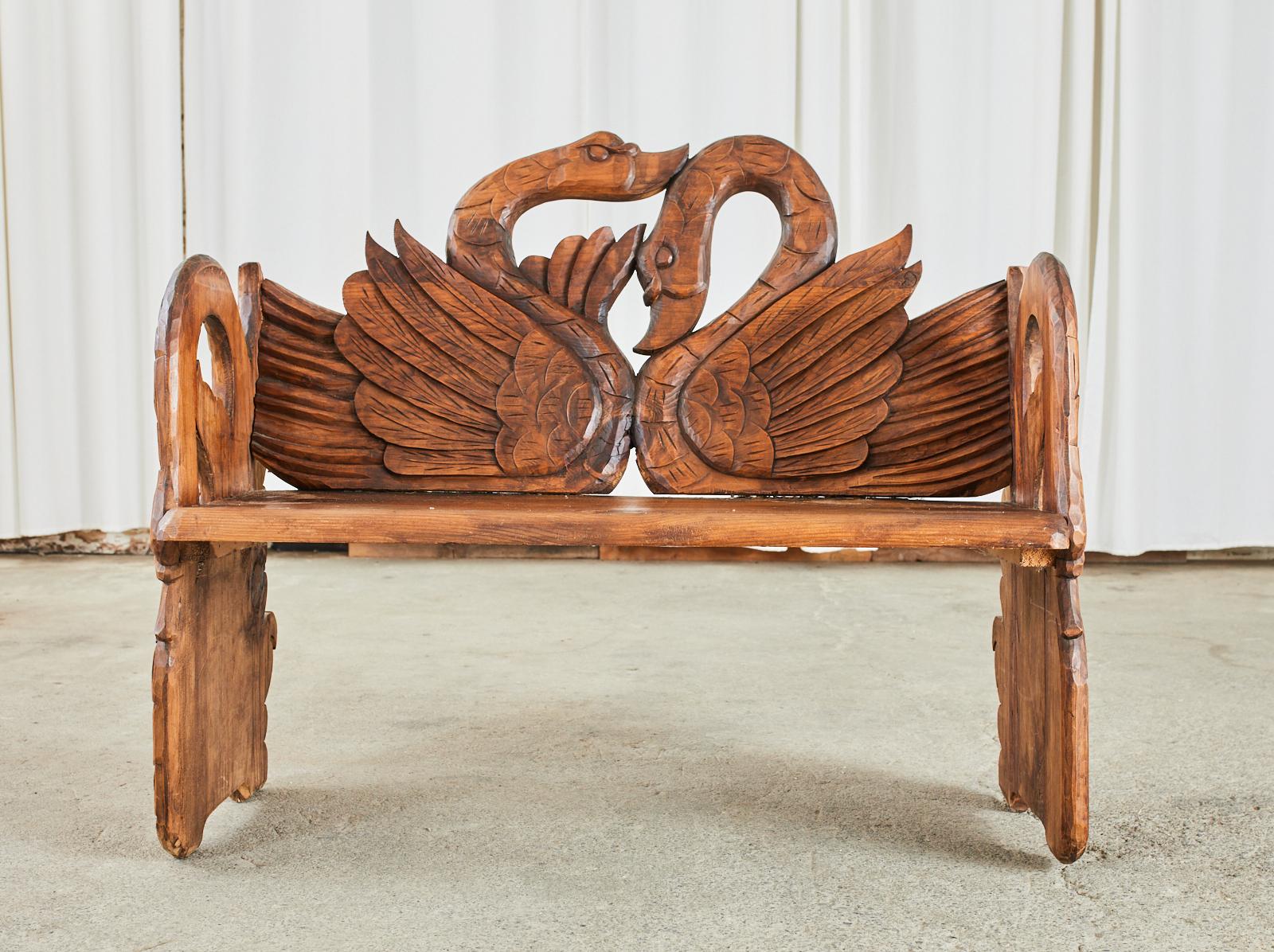 Carved Pine Swan Bench Mexican Folk Art Sculpture For Sale at 1stDibs ...