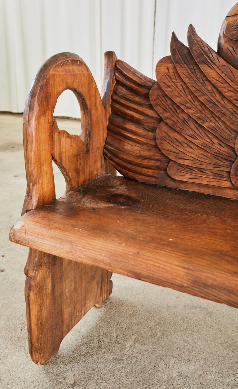 Carved Pine Swan Bench Mexican Folk Art Sculpture For Sale at 1stDibs