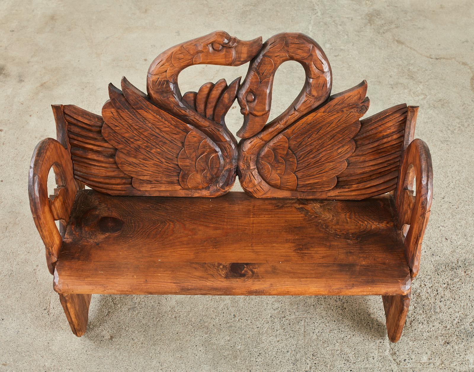 Carved Pine Swan Bench Mexican Folk Art Sculpture For Sale at 1stDibs ...
