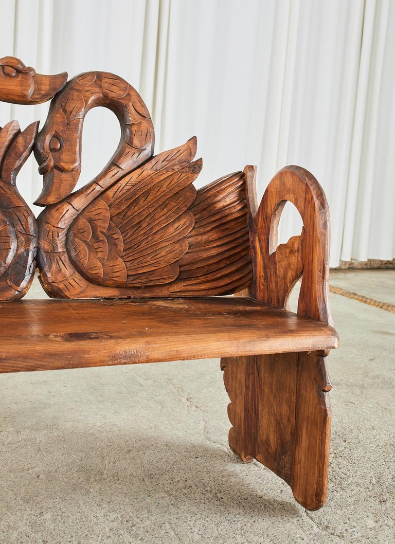 Carved Pine Swan Bench Mexican Folk Art Sculpture For Sale at 1stDibs ...