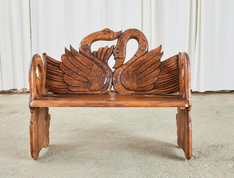 Carved Pine Swan Bench Mexican Folk Art Sculpture For Sale at 1stDibs ...