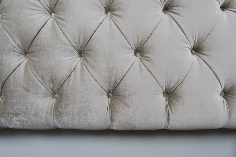 Carved Polychrome Cherub Velvet Tufted Headboard-King Size at 1stDibs