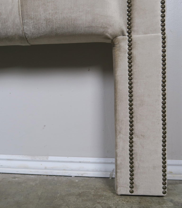 Carved Polychrome Cherub Velvet Tufted Headboard-King Size at 1stDibs