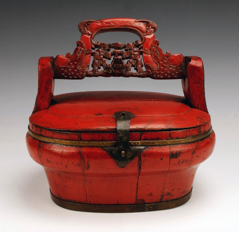 Carved Red Lacquer Hinged Basket Box For Sale at 1stDibs