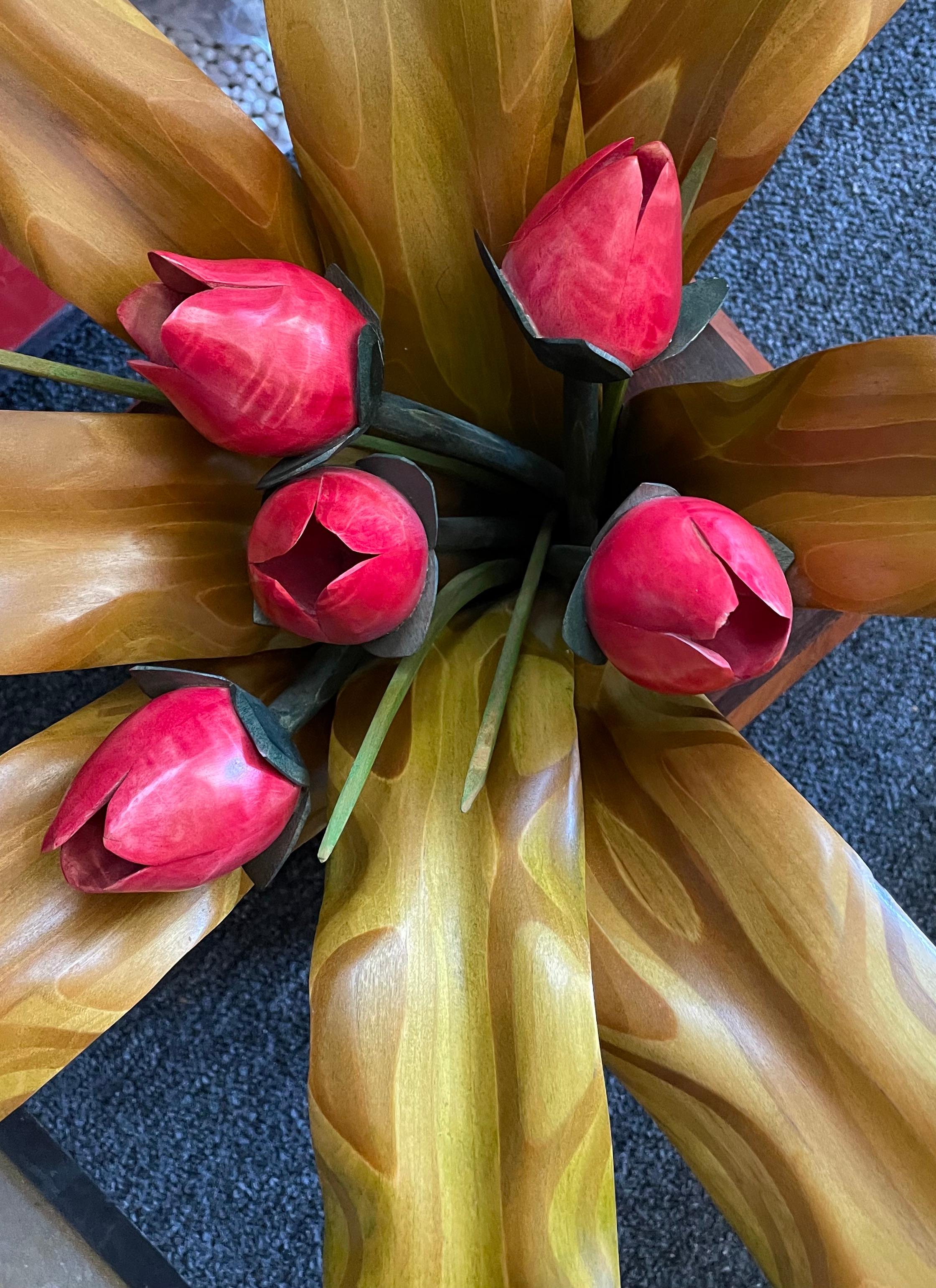 Carved Red Tulip Coffee Table; Square; Glass Top For Sale at 1stDibs ...