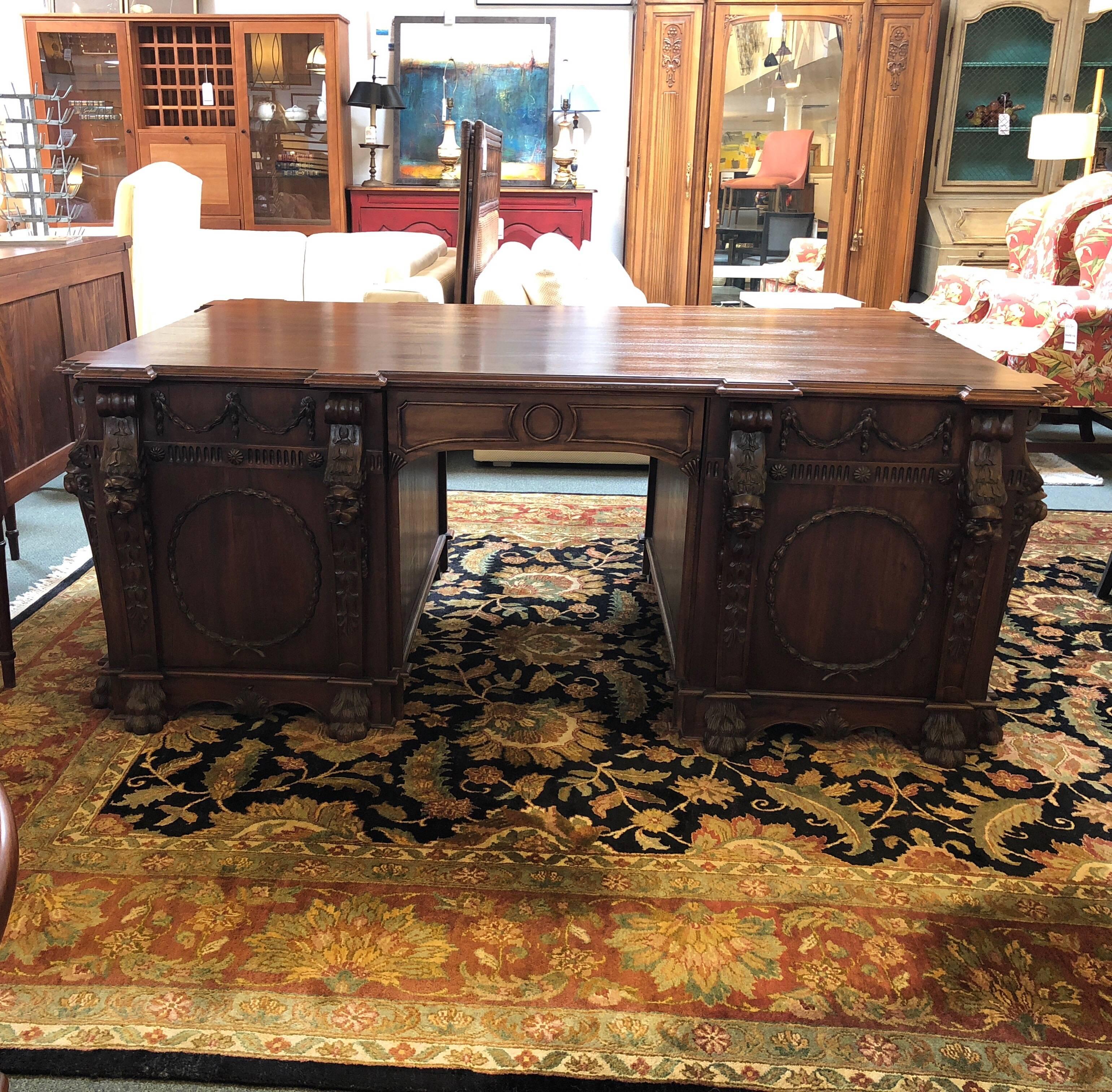 Carved Reproduction Partners Desk at 1stDibs | reproduction desk
