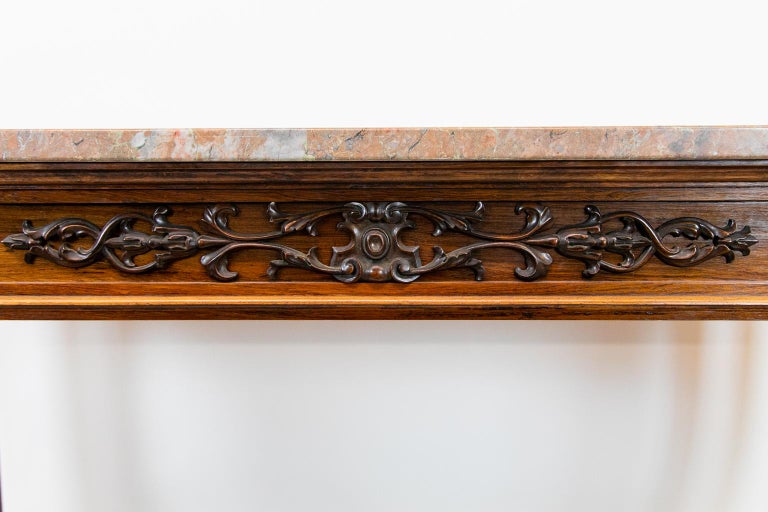 Carved Rosewood English Marble-Top Console Table For Sale at 1stDibs
