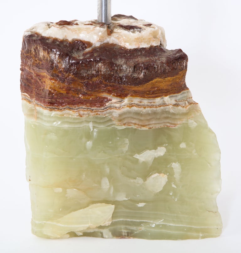 Carved Sculptural Green and Rust Organic Onyx Block Table Lamp, France ...