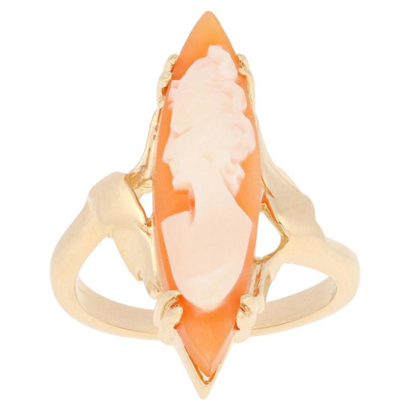 10 Karat Yellow Gold Vintage Shell Cameo Seed Pearl Ring For Sale at ...