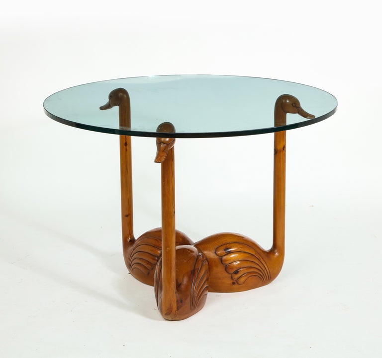 Carved Solid Oak Studio "Swan" Table, France, 1960s For Sale at 1stDibs