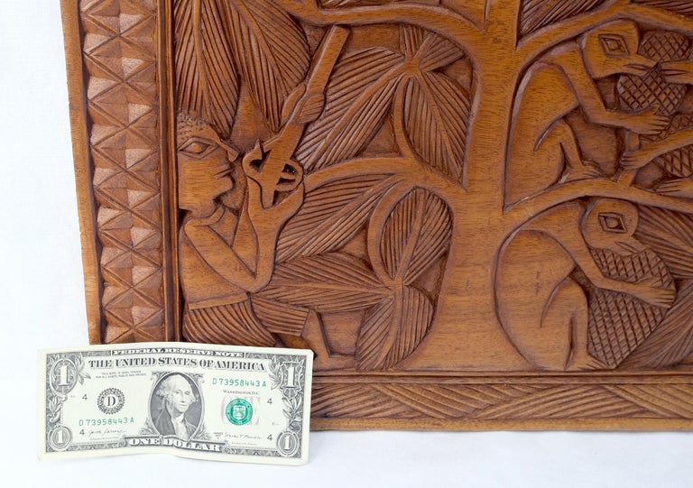 Carved Solid Teak Long Rectangle Wall Plaque Relief Sculpture Depicting ...