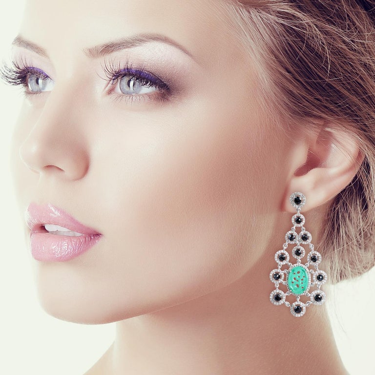 Carved Spinel Web Diamond Earrings For Sale at 1stDibs