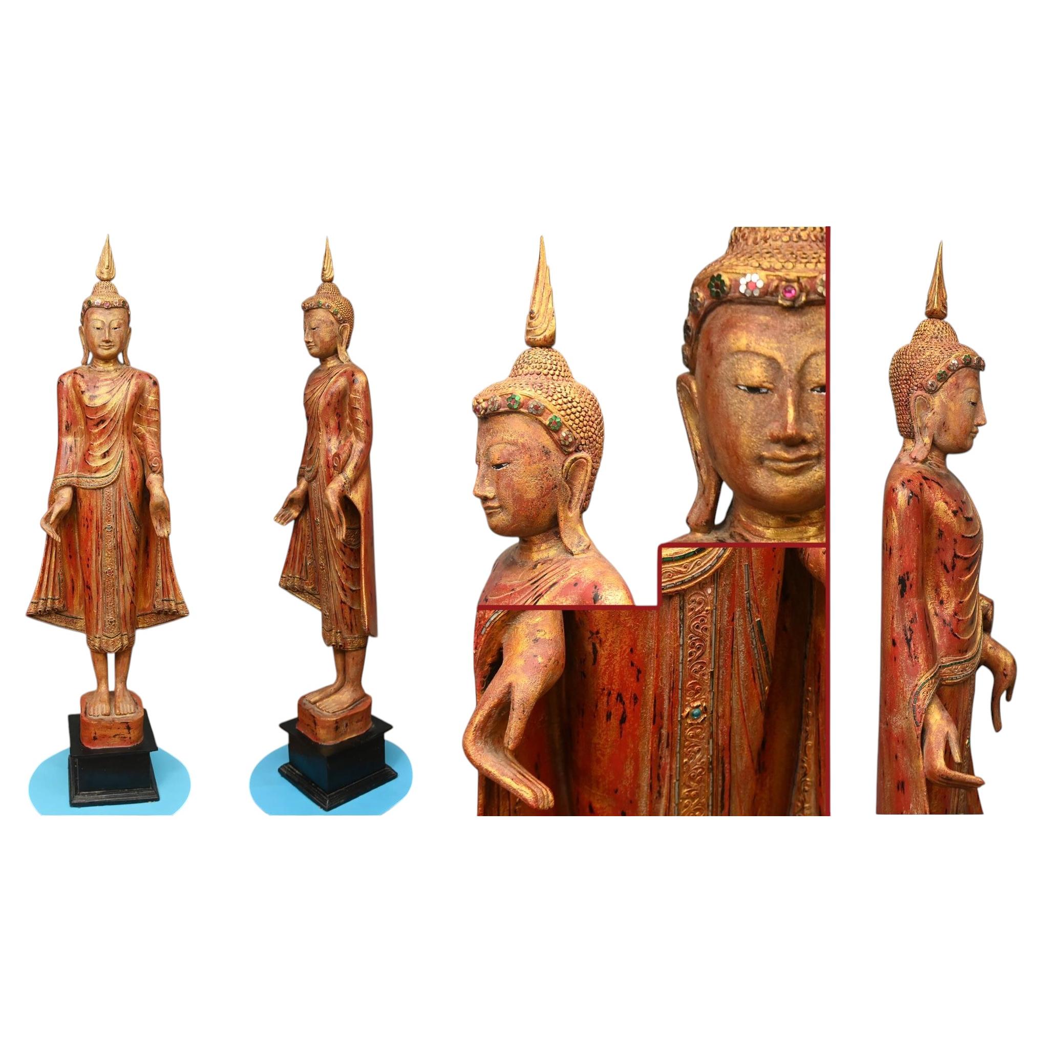 Carved Standing Burmese Buddha Statue Buddhist Art Mandalay For Sale at ...