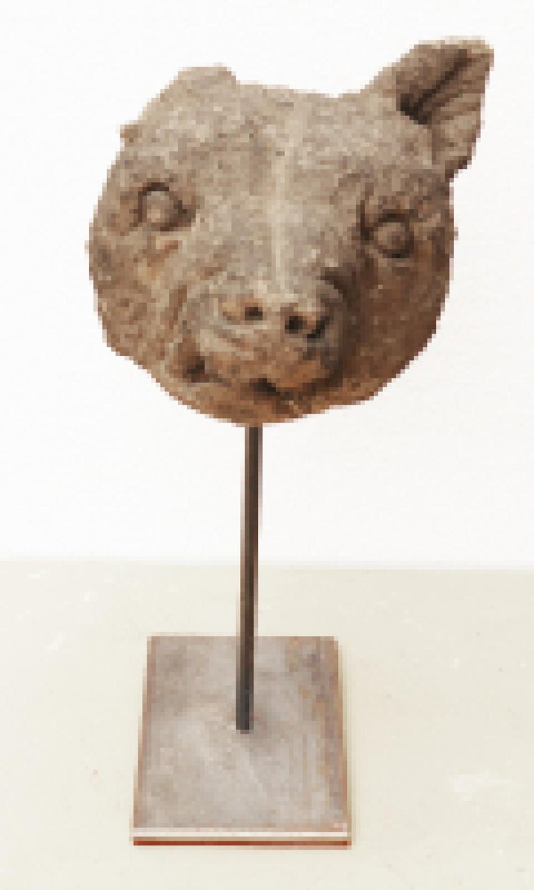 Carved Stone Antique Fox Head Sculpture For Sale at 1stDibs