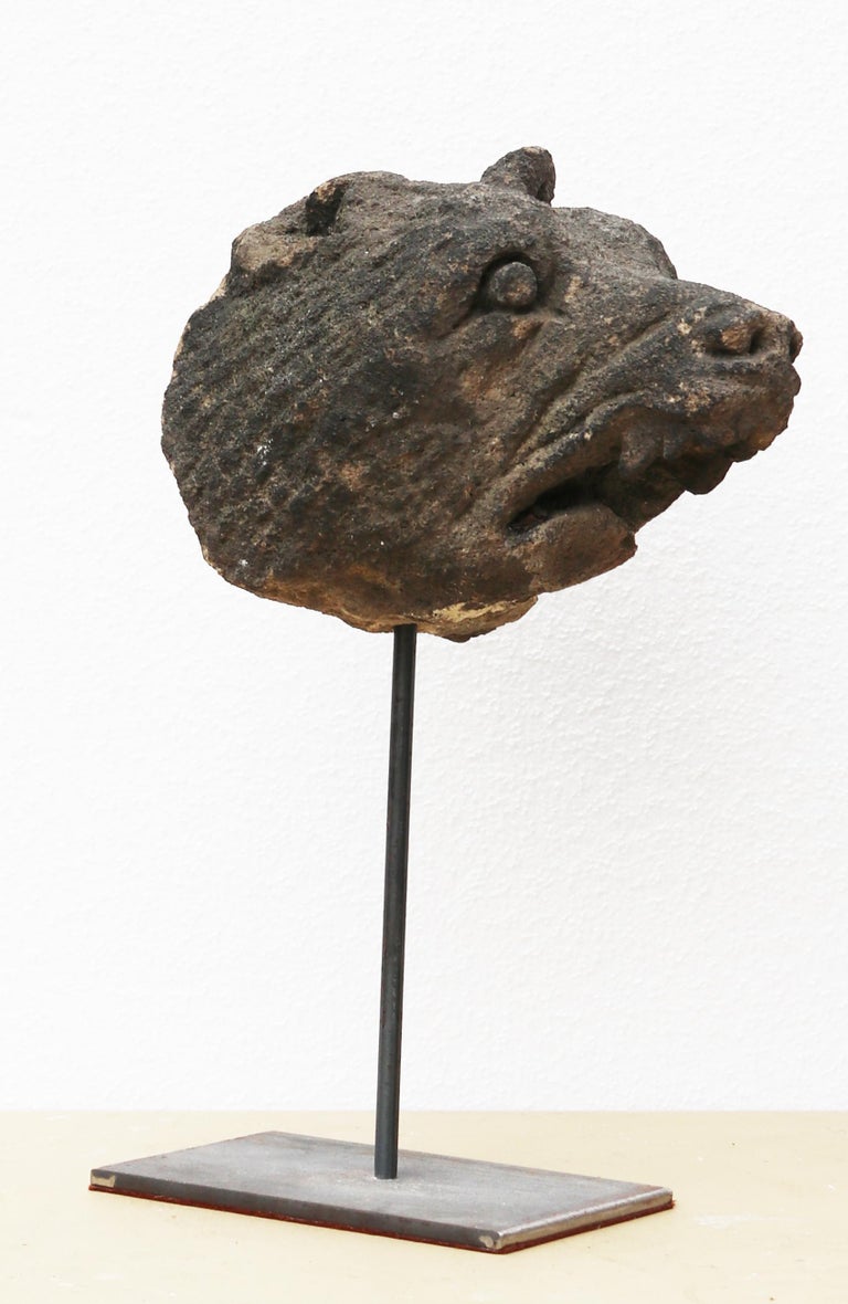 Carved Stone Antique Fox Head Sculpture For Sale at 1stDibs