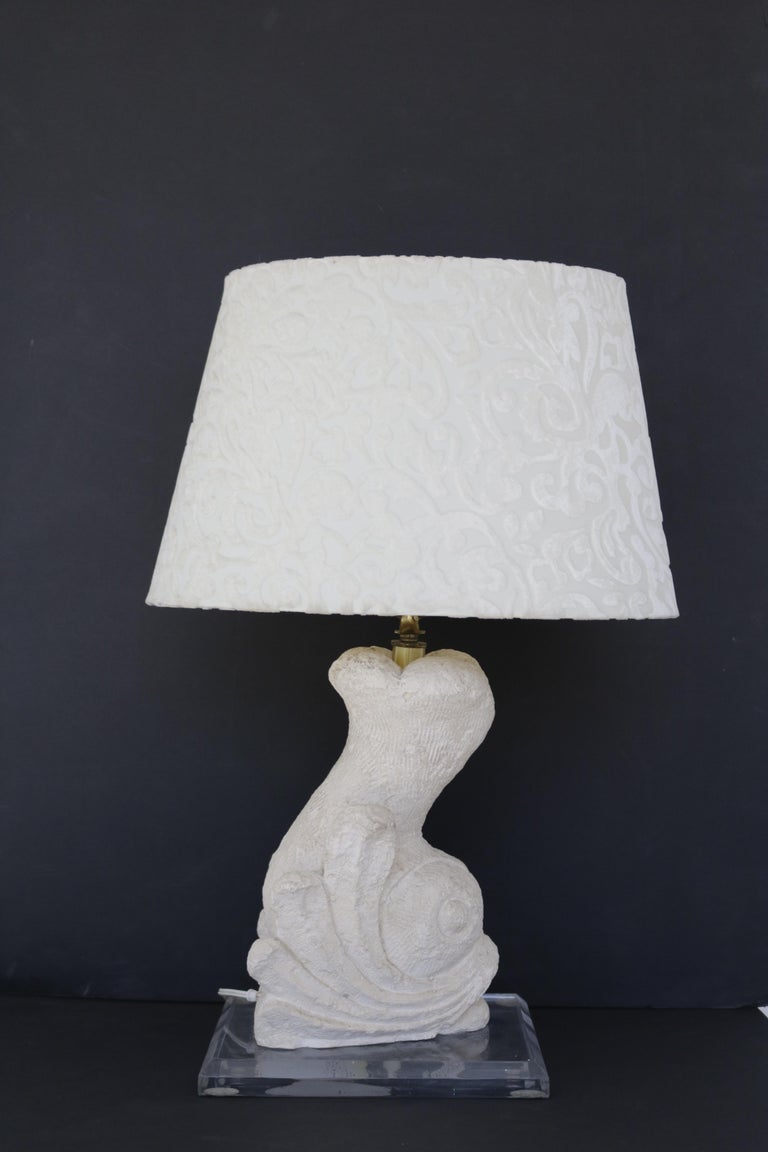 Carved Stone Dolphin Table Lamp For Sale at 1stDibs