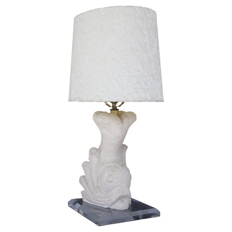 Carved Stone Dolphin Table Lamp For Sale at 1stDibs