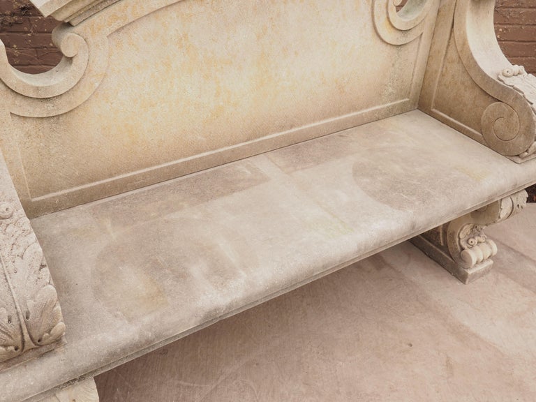 Carved Stone Garden Bench with Arched Back and Acanthus Sides For Sale ...