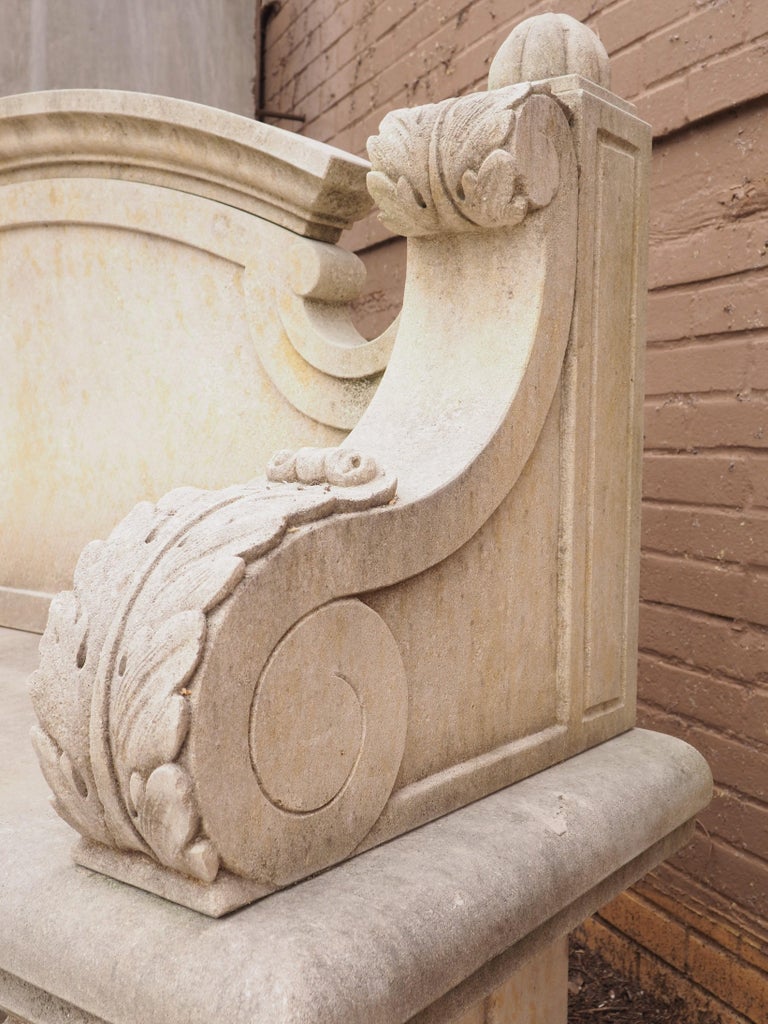Carved Stone Garden Bench with Arched Back and Acanthus Sides For Sale ...