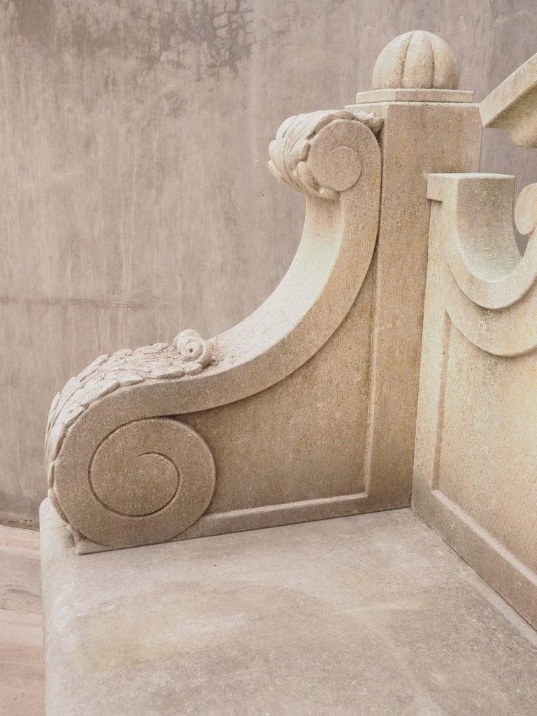 Carved Stone Garden Bench with Arched Back and Acanthus Sides For Sale ...