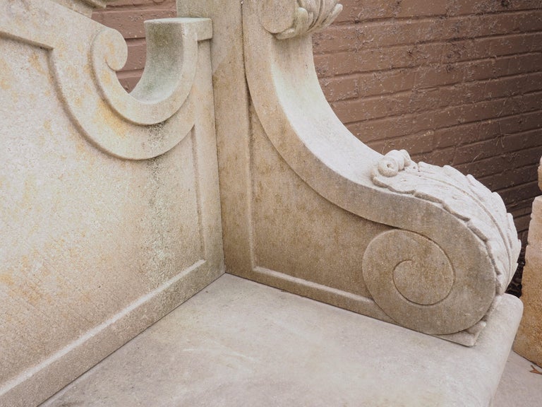 Carved Stone Garden Bench with Arched Back and Acanthus Sides at ...