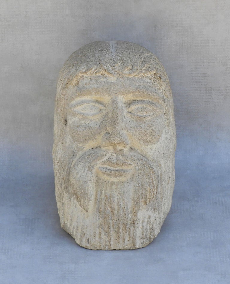 Carved Stone Male Life-Size Head Sculpture For Sale at 1stDibs