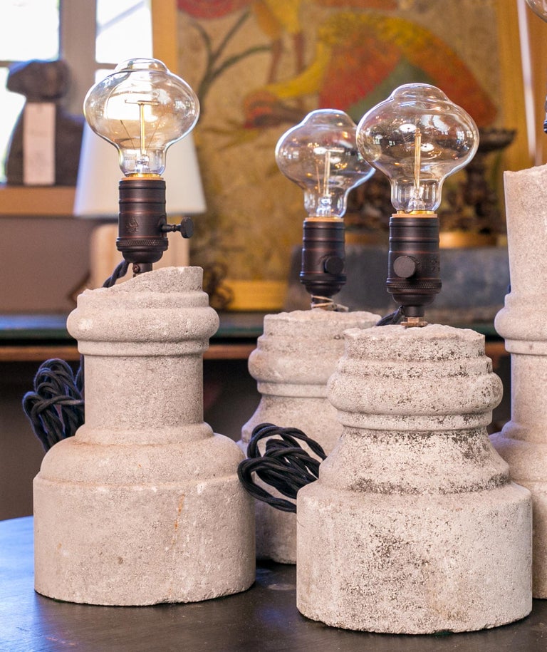 Four Carved Stone Table Lamps For Sale at 1stDibs