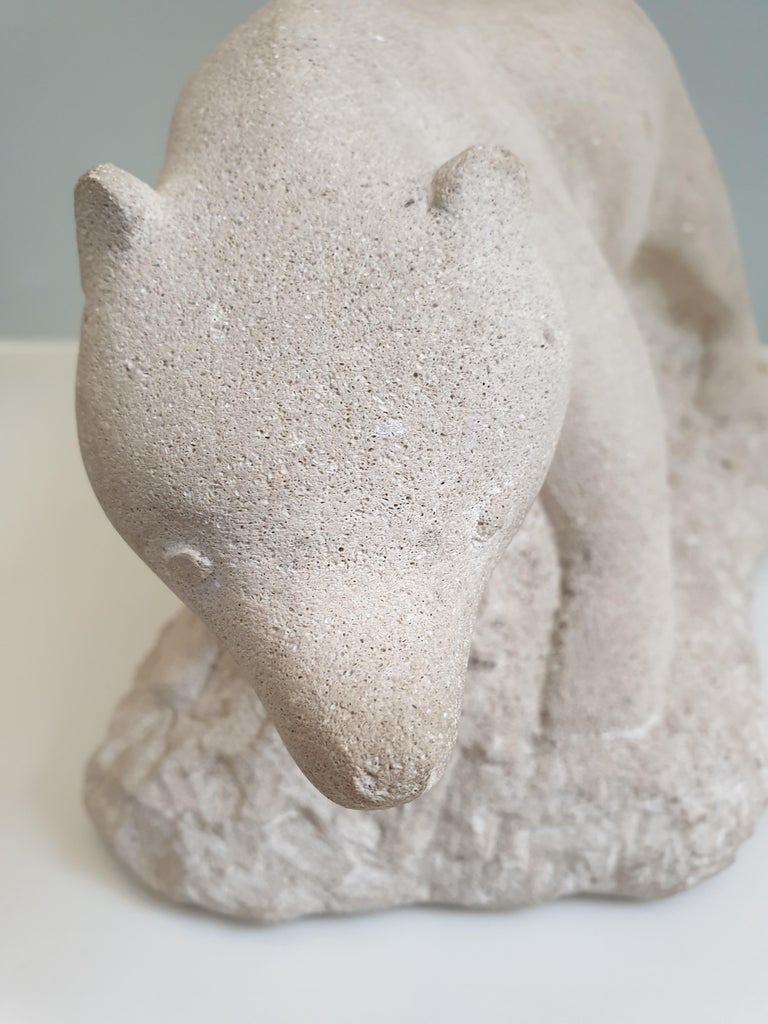 Carved stone sculpture of a polar bear, signed. For Sale at 1stDibs