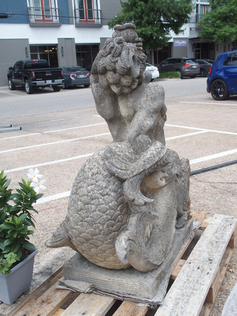 Carved Stone Sculpture or Fountain Element of Triton and Seahorse at ...