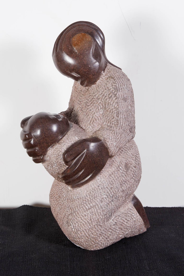 Carved Stone Shona Sculpture, "Mother and Child" For Sale at 1stDibs