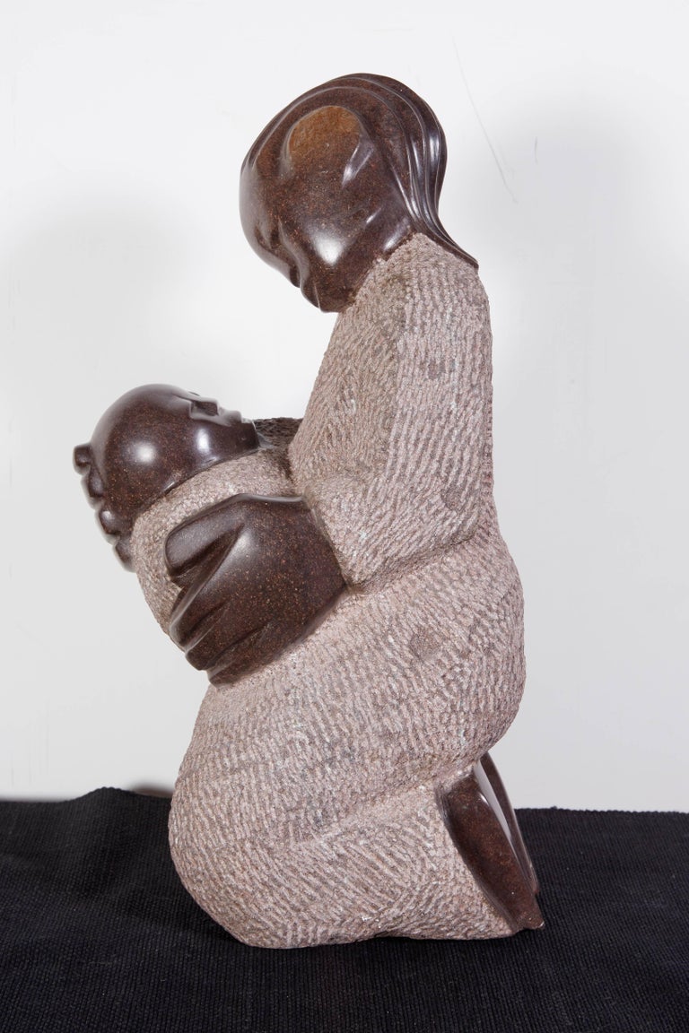 Carved Stone Shona Sculpture, "Mother and Child" For Sale at 1stDibs