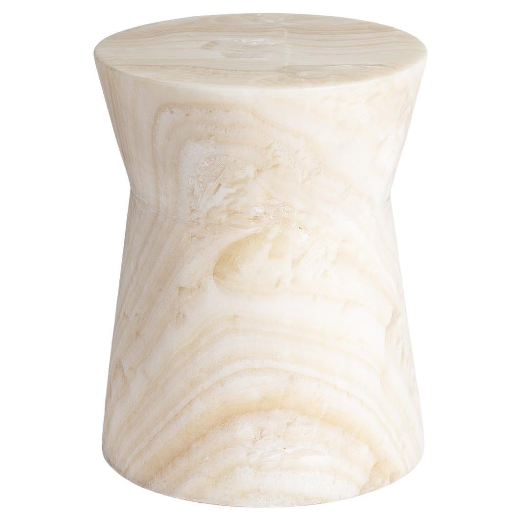 Carved Stone Stool in White Onyx For Sale at 1stDibs
