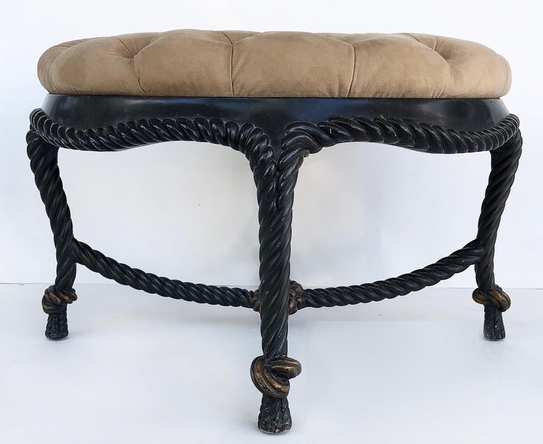 Carved Twisted Rope Upholstered Tufted Ottoman with Ultrasuede For Sale ...