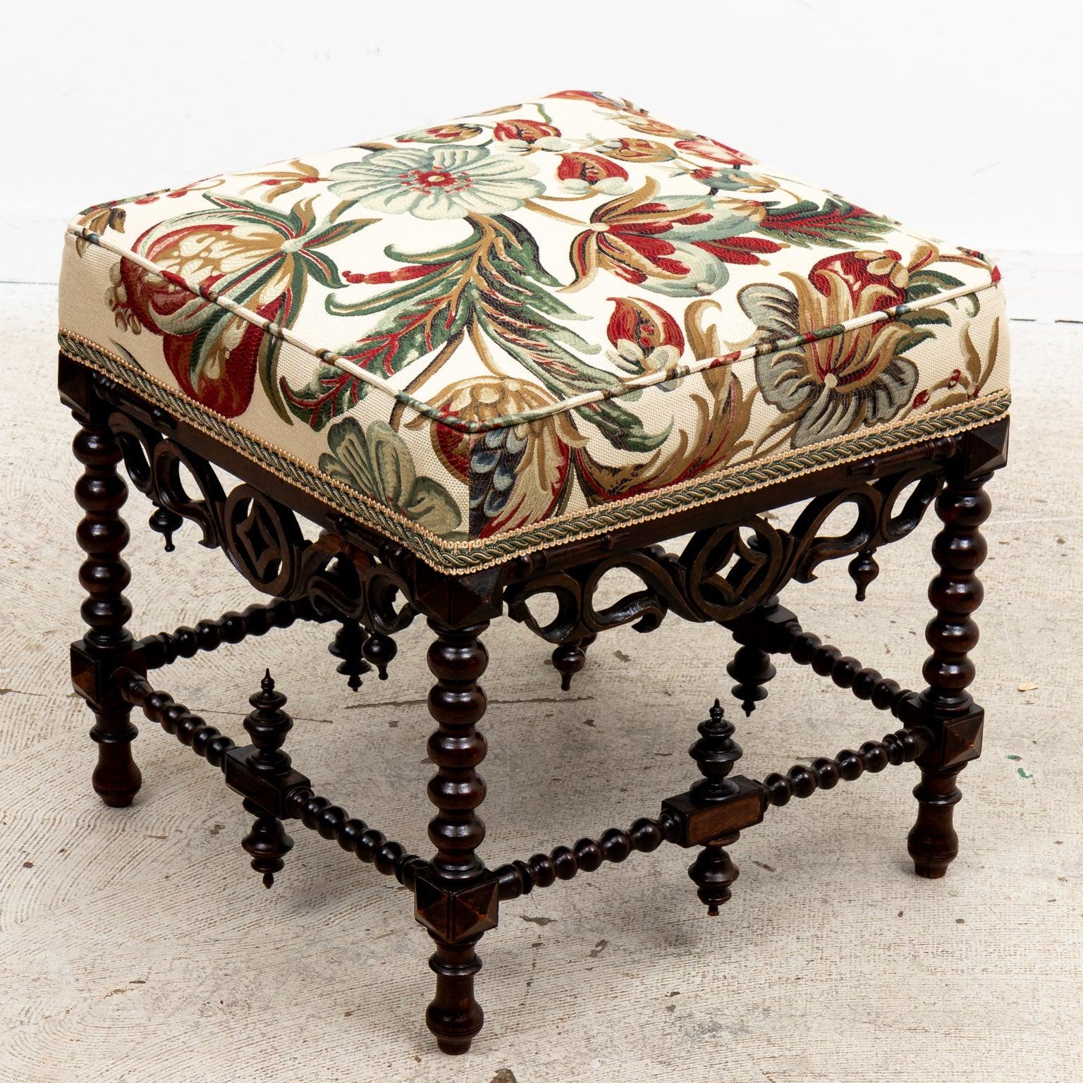 Carved Upholstered Gothic Stool For Sale at 1stDibs