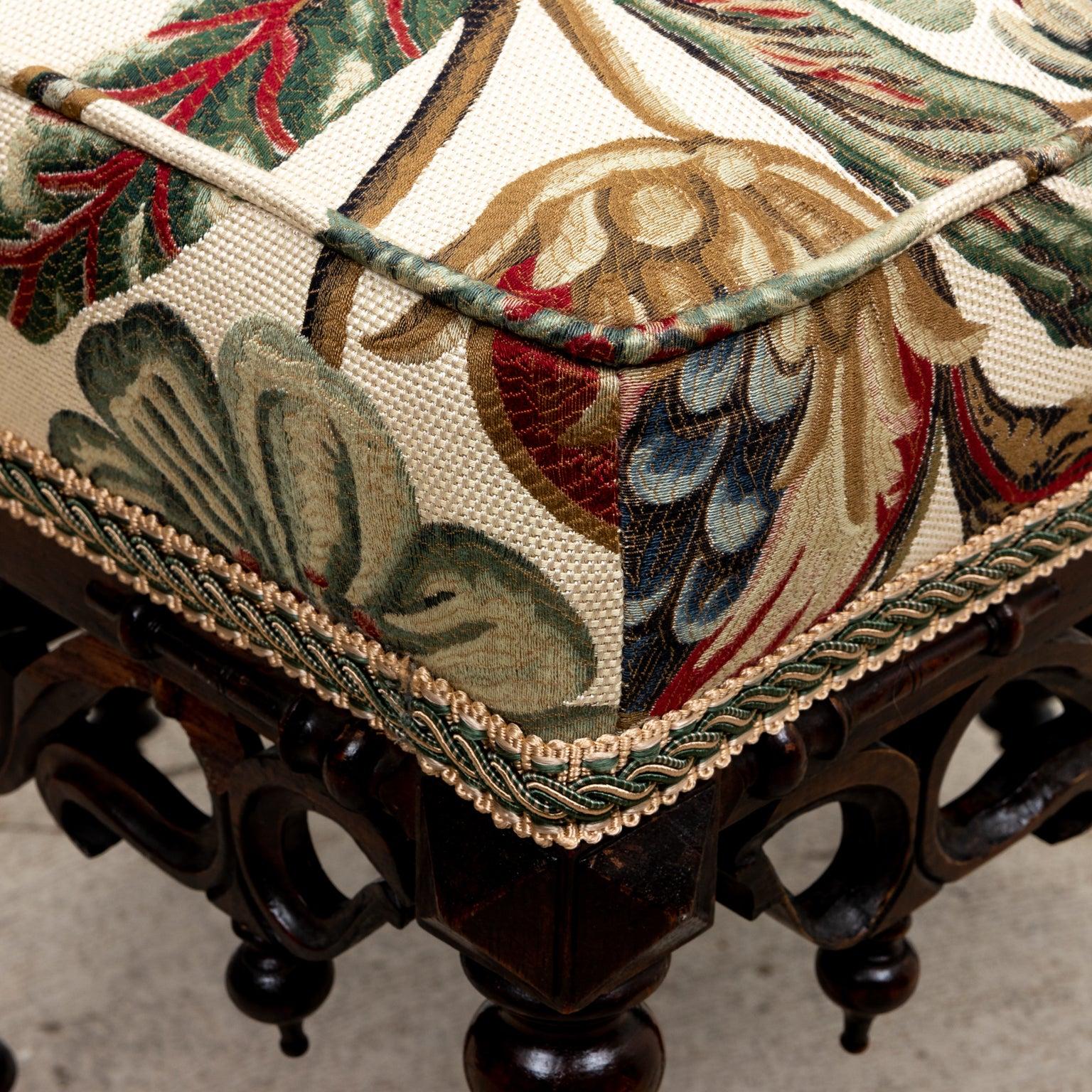 Carved Upholstered Gothic Stool For Sale at 1stDibs