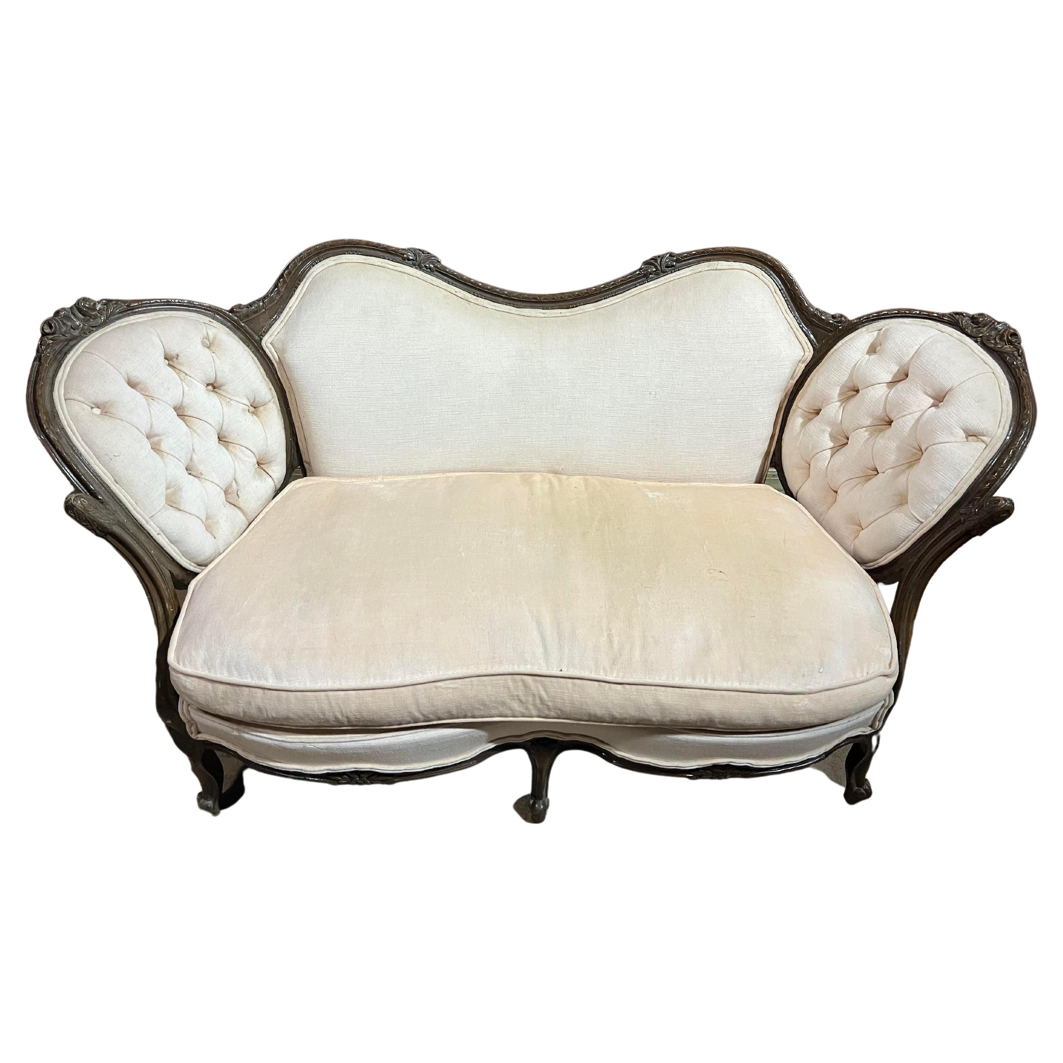 Painted Floral French Rococo Carved Settee Canape Sofa, circa 1890s at ...