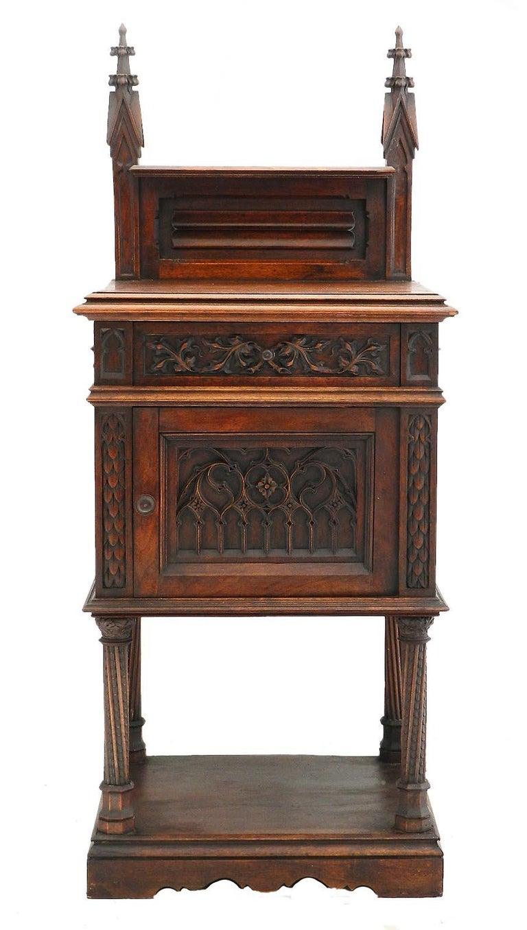 Carved Walnut Side Cabinet 19th Century Gothic Revival Nightstand ...