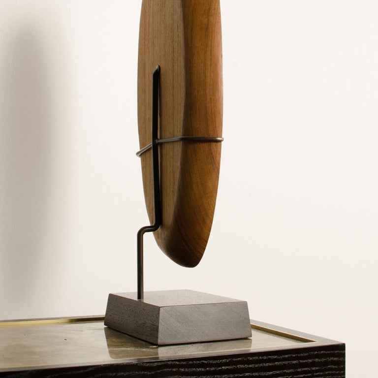Carved Wood Almond Shaped Sculpture and Base For Sale at 1stDibs