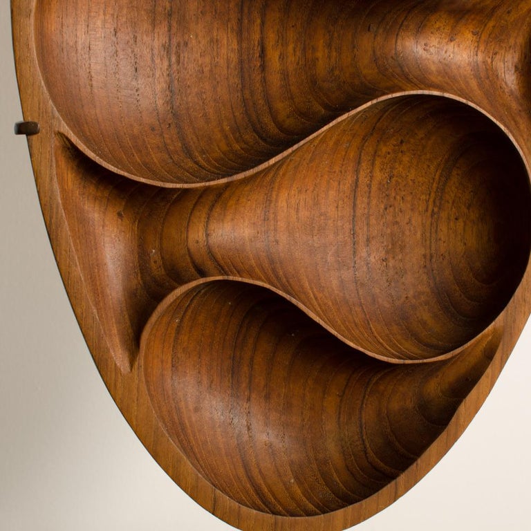 Carved Wood Almond Shaped Sculpture and Base For Sale at 1stDibs