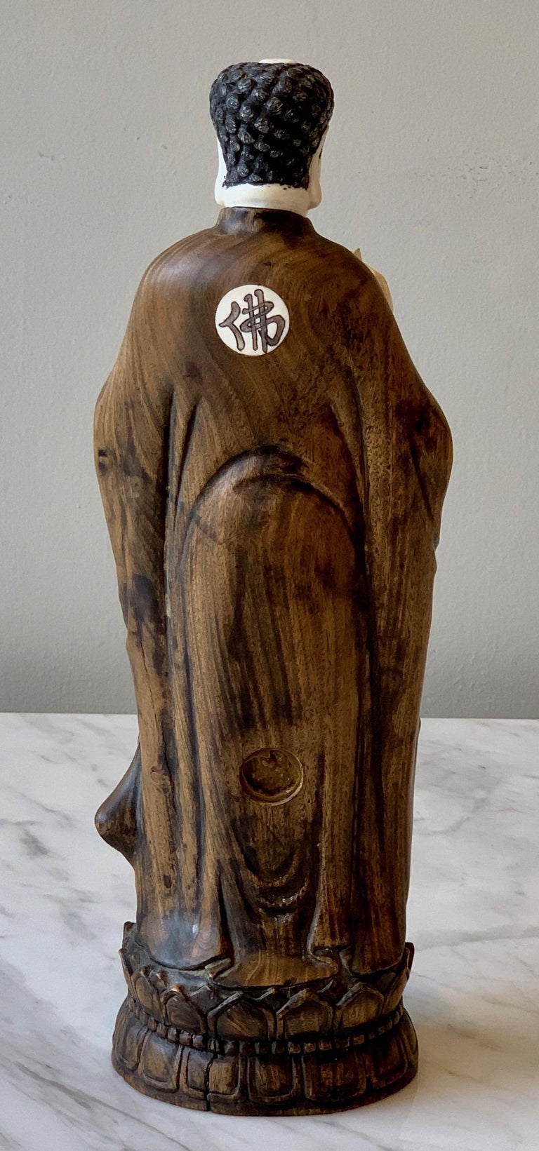 Carved Wood and Bone Standing Buddha For Sale at 1stDibs